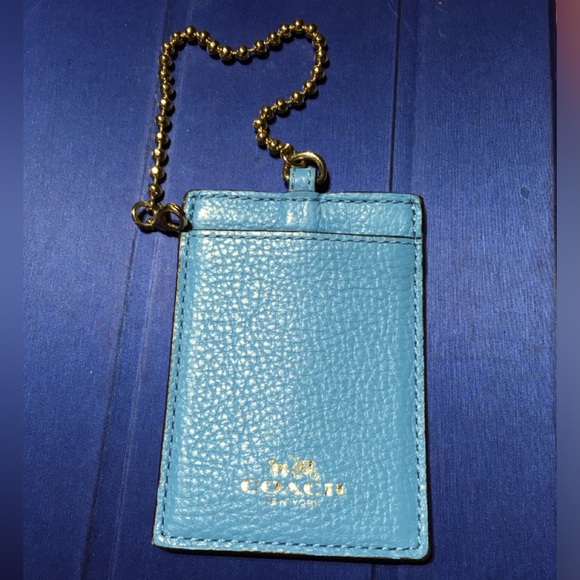 Coach | Accessories | Coach Blue Pebbled Leather Id Badge Card Holder ...
